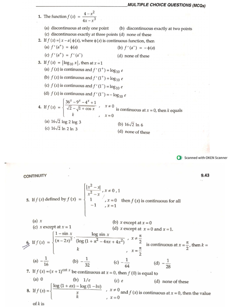 Continuity MCQs | PDF