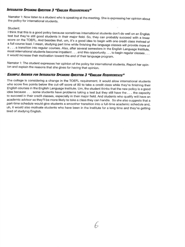 TOEFL Speaking - English Requirements - Script and Answer | PDF