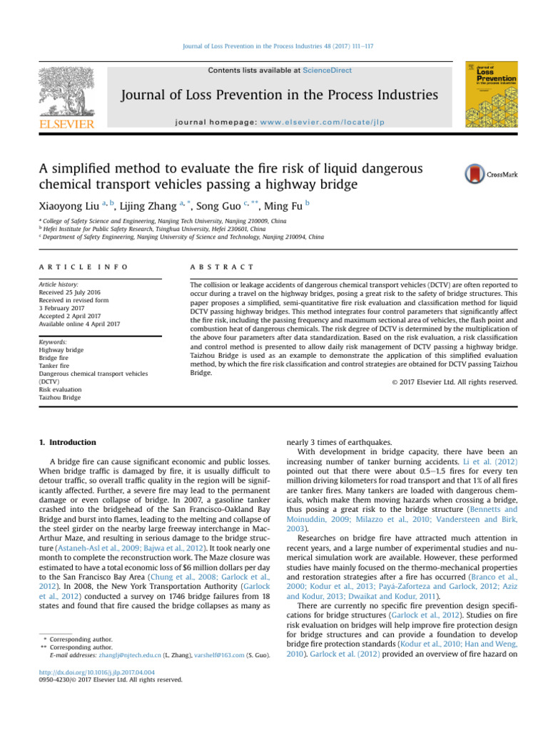 A Simplified Method To Evaluate The Fire Risk of Chemical Transport ...