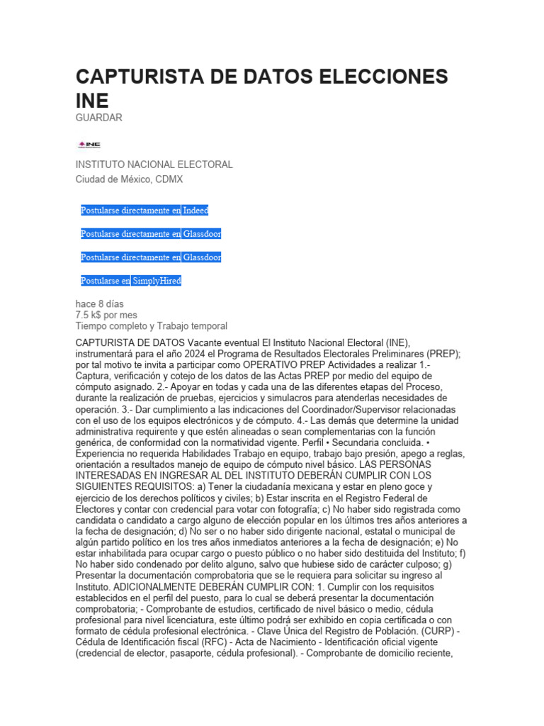 Capturista de Datos Elecciones Ine | PDF | Documento de identidad ...