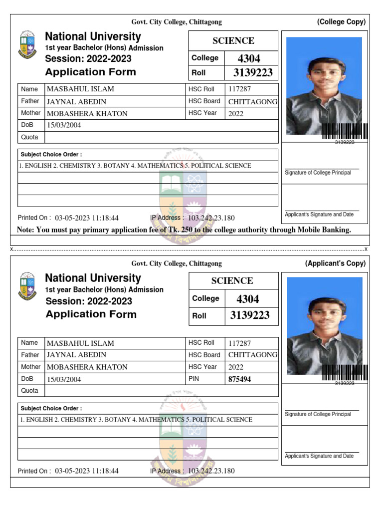 Hons AdmitCard 2022 2023 HONS 3139223 | PDF