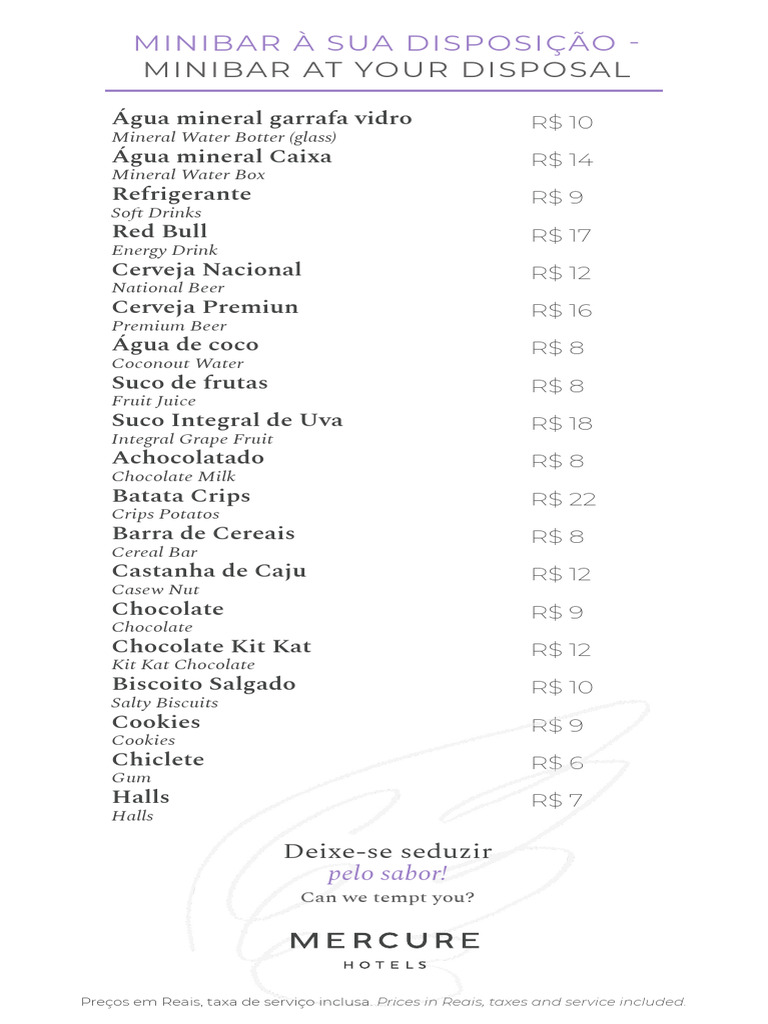 Minibar Drink Menu and Prices | PDF | Cooking, Food & Wine