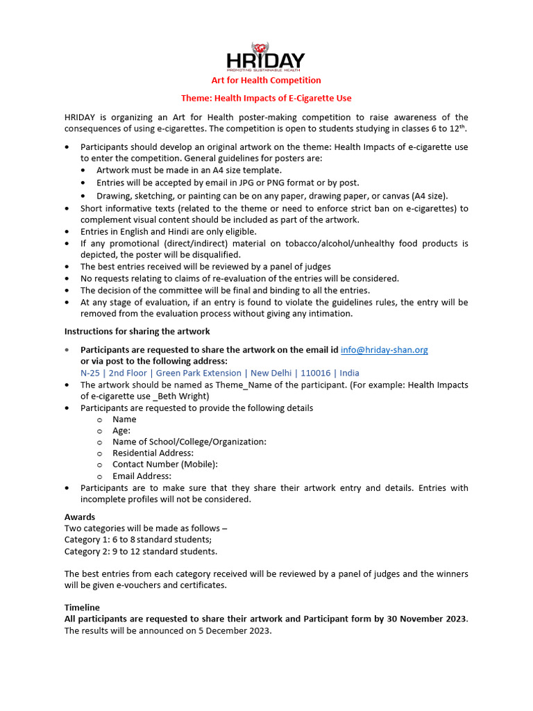 Art For Health Competition - Guidelines - HRIDAY | PDF | Social Science