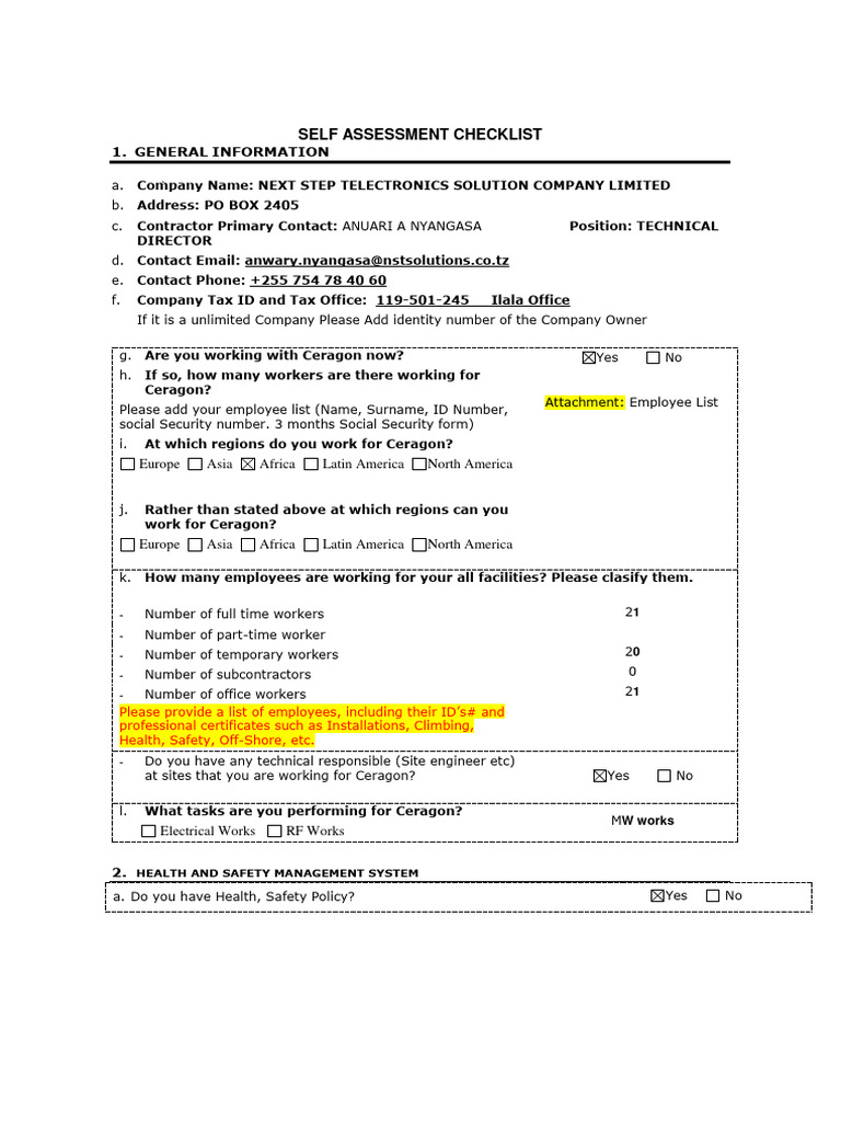EHS Self Assessment Checklist-NST | Download Free PDF | Occupational ...
