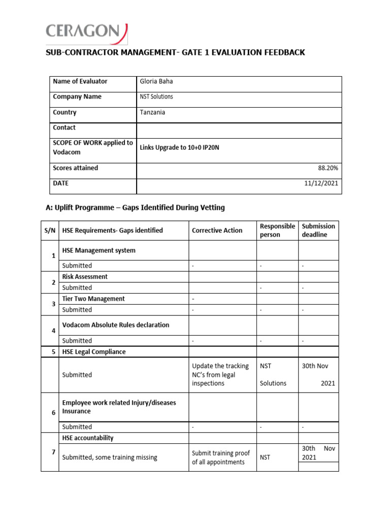 Sub-Contractor Evaluation Feedback - NST | PDF | Audit | Business