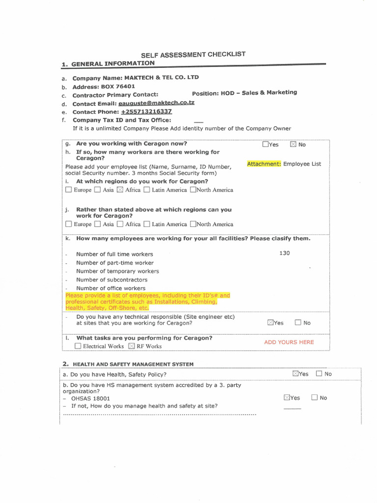 EHS Self Assessment Checklist-Maktech | PDF