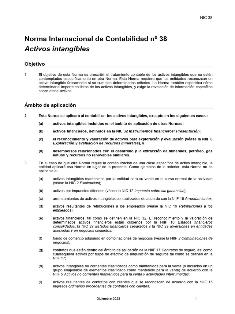 NIC 38.diciembre 23 | PDF | Activo intangible | normas internacionales de INFORMACION FINANCIERA
