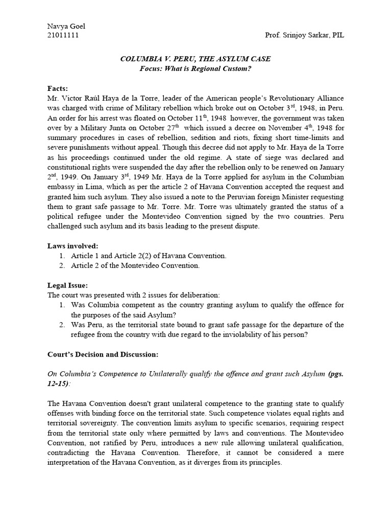 Navya (Asylum Case) | PDF | International Law | Asylum Seeker