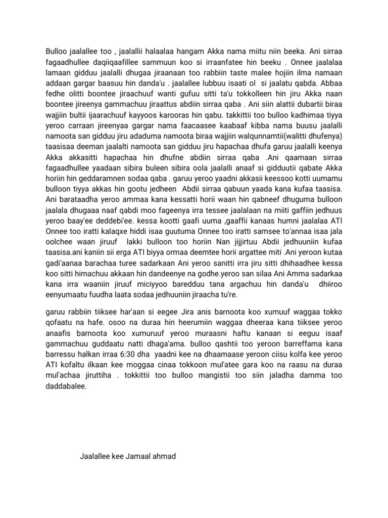 Love Story of Jemal Ahmed and Bullo Hamido | PDF