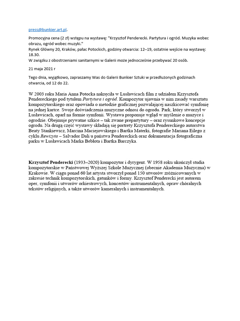 Penderecki Wystawa Krakow | PDF