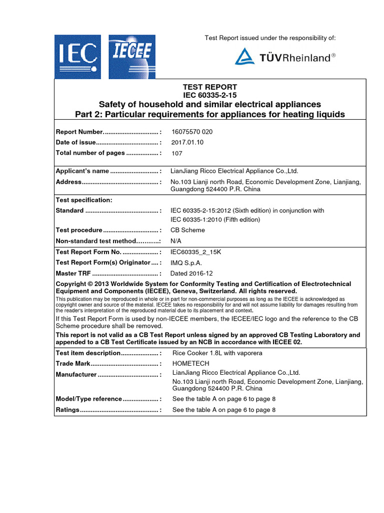 safety-of-household-and-2017-09-07test-report-iec | PDF | Mains ...