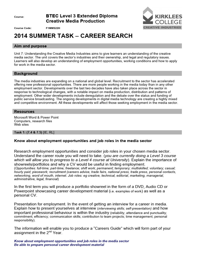 2014 Career Search SUMMER TASK | PDF | Employment | Human Communication