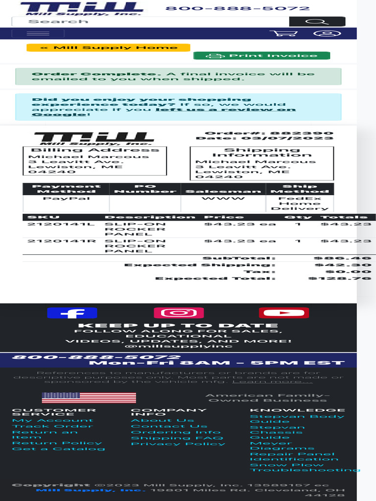 Order Complete Mill Supply, Inc | PDF