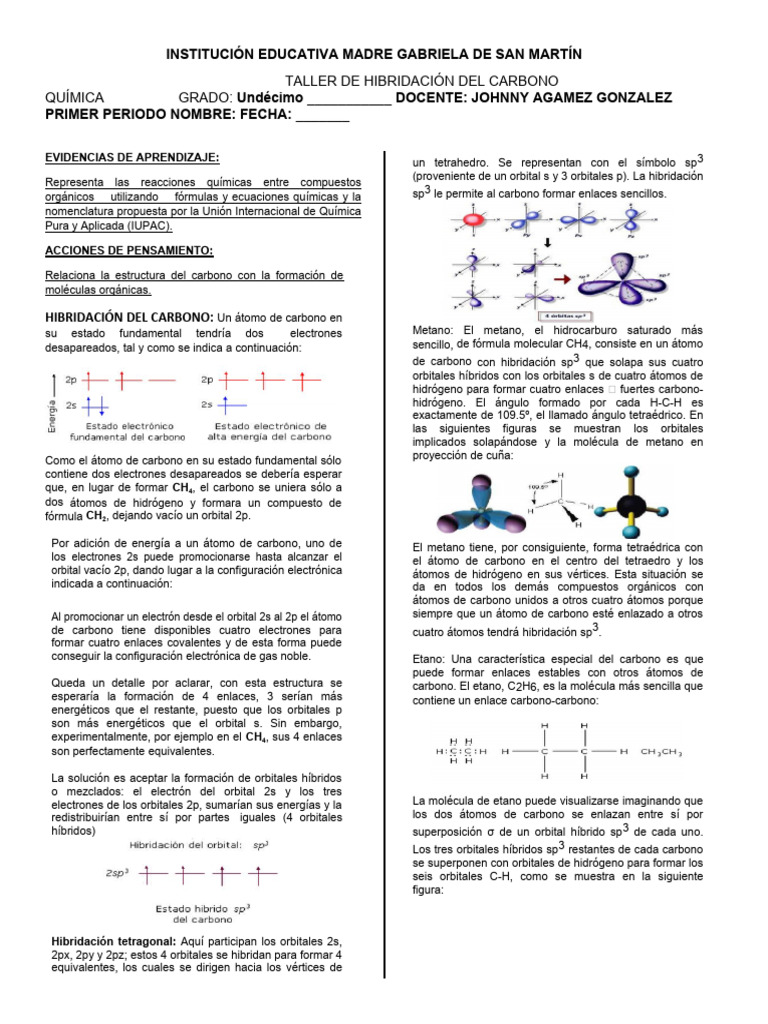 Taller de Hibridación Del Carbono | PDF | Enlace químico | Orbital Molecular