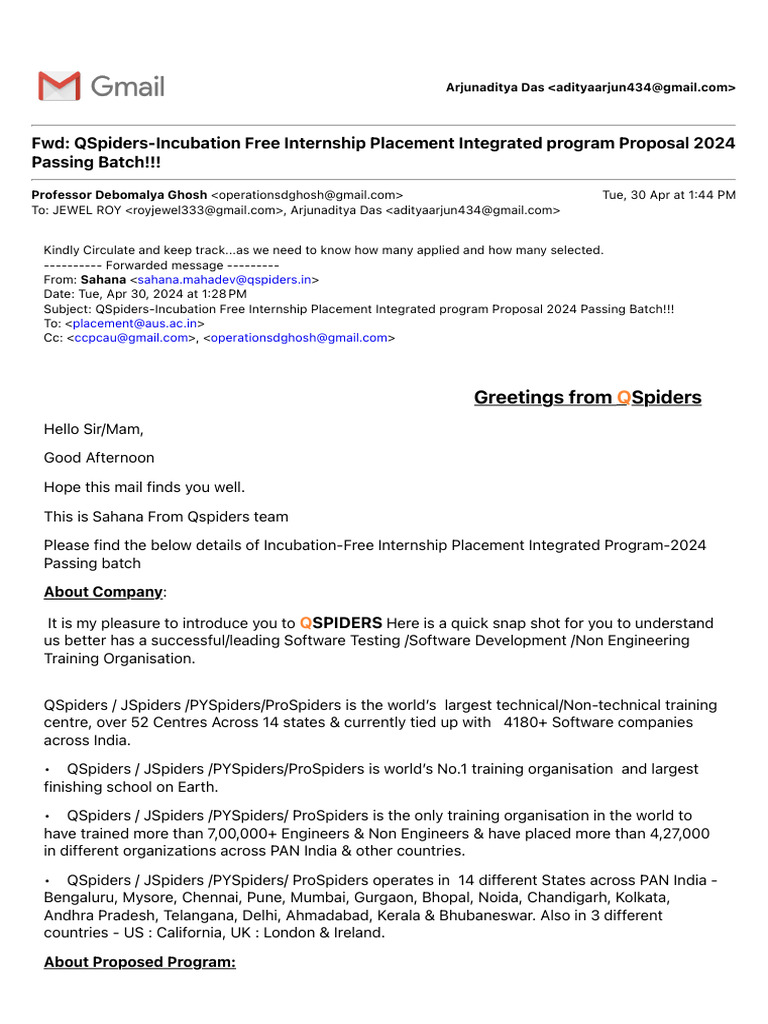 FWD QSpiders-Incubation Free Internship Placement Integrated Program ...