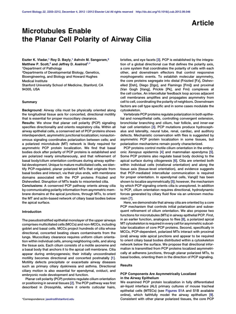 Microtubules-Enable-the-Planar-Cell-Polarity-of-Airway-Ci_2012_Current-Biolo | PDF | Cell ...
