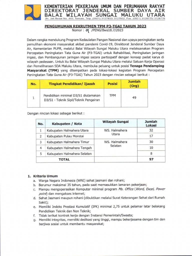 Surat Rekrutmen TPM P3-TGAI 2023 | PDF