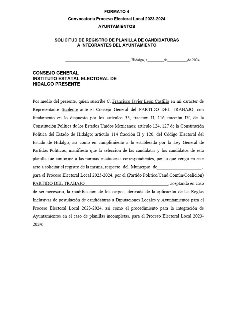 Formato 4 | PDF | Gobierno | Elecciones