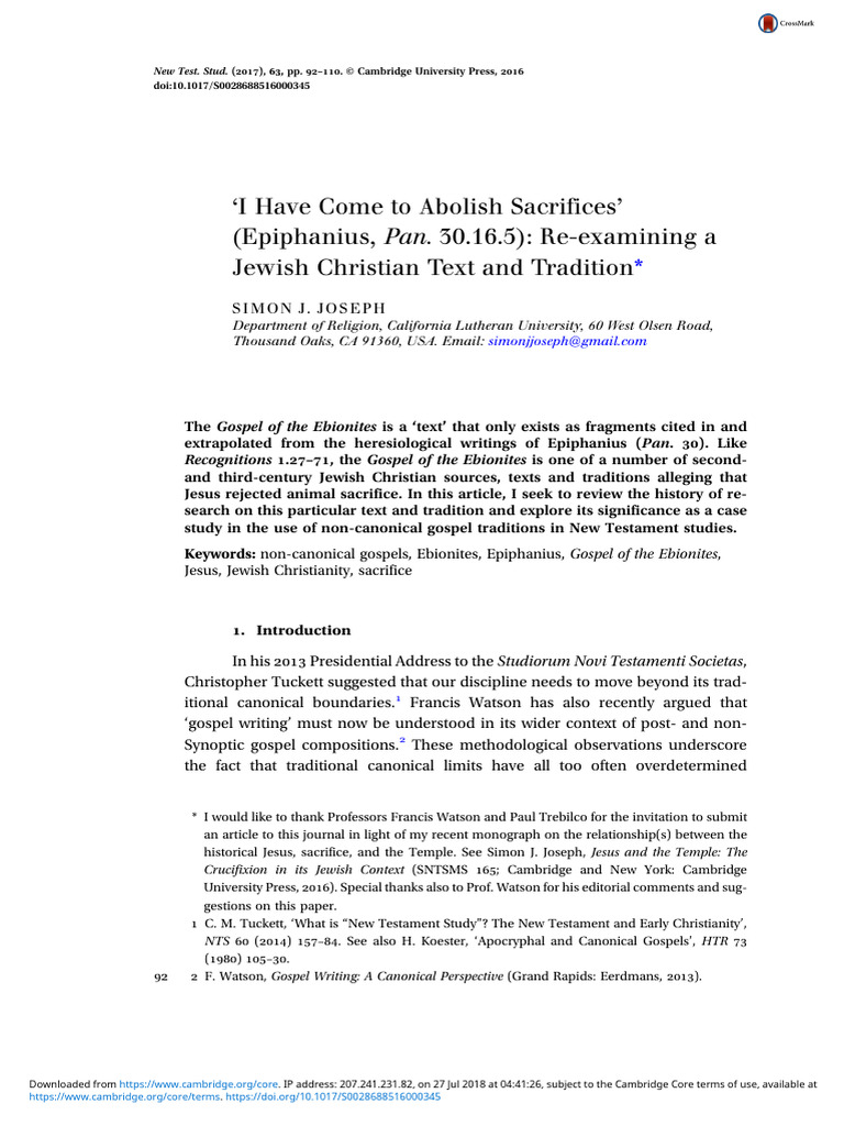 Examining the Gospel of the Ebionites | PDF | Jewish Christian | Jesus