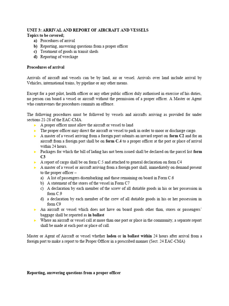 Aircraft and Vessel Arrival Procedures | PDF | Customs | Infection