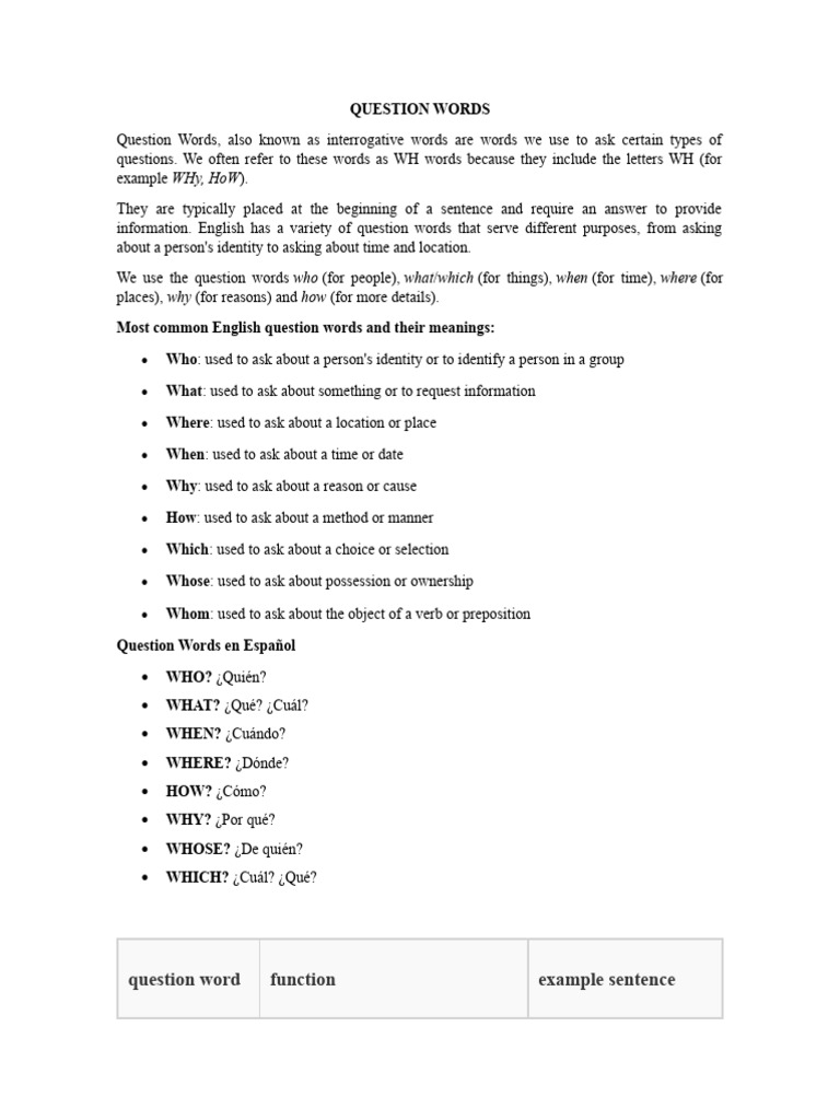 Question Words | PDF | Question | Language Mechanics