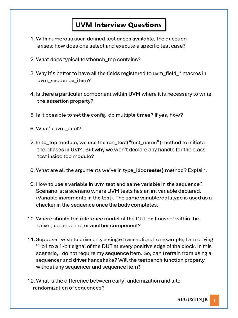 Uvm Interview Scenario Qns Download Free Pdf Computer Engineering 9702