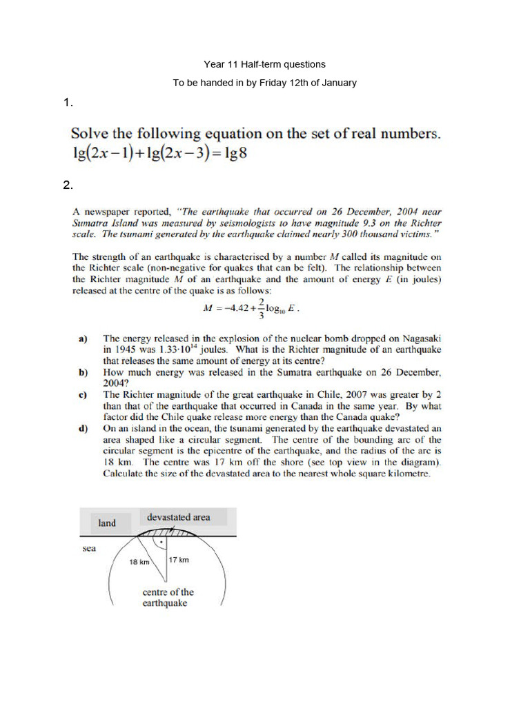 Year 11 Half-Term Assignment Questions | PDF