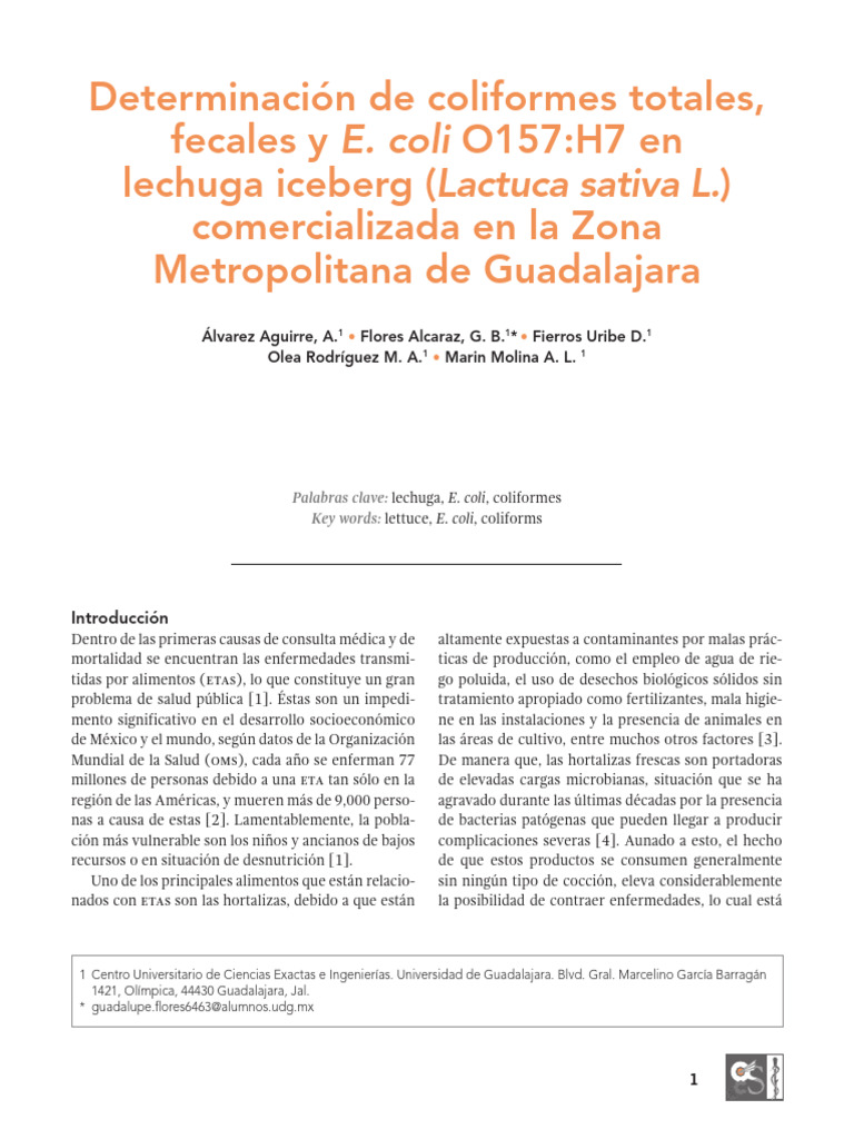 Determinación de coliformes totales,fecales y E. coli en lechuga | PDF ...