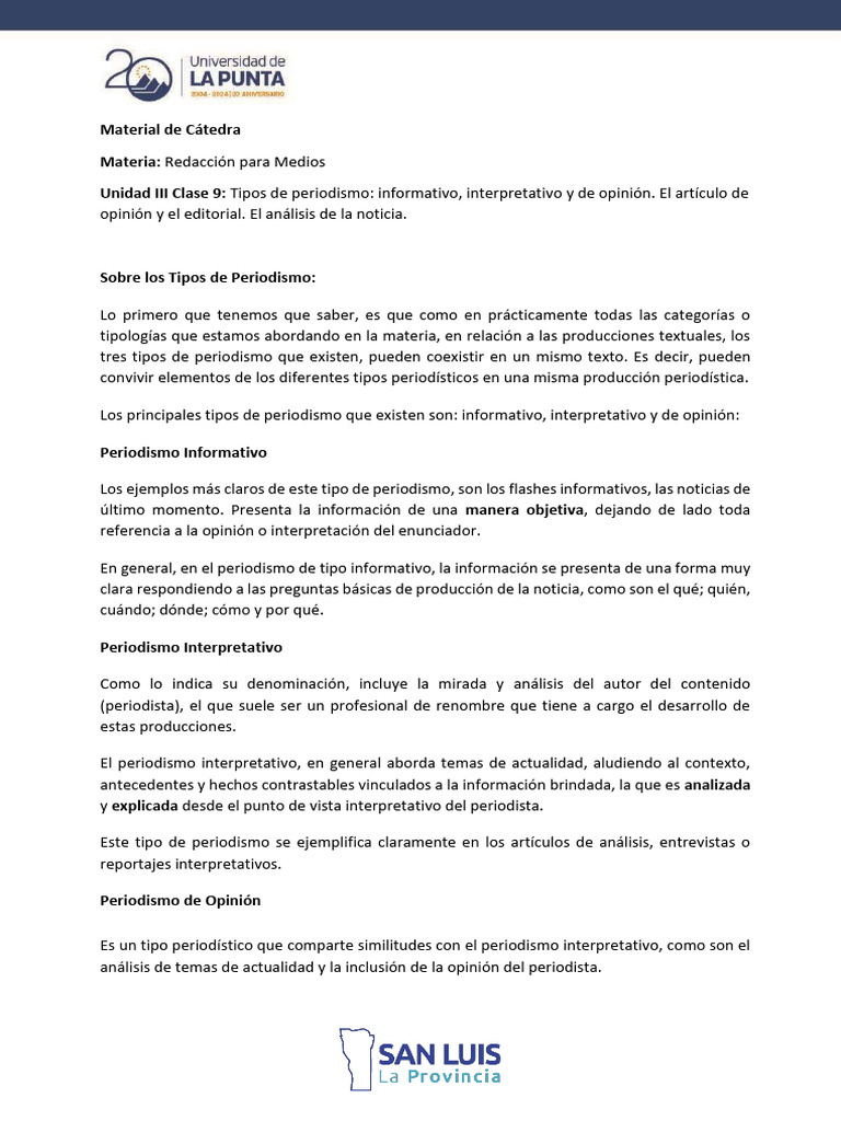 Clase 9 Unidad 3 | PDF | Periodismo | Comunicación humana