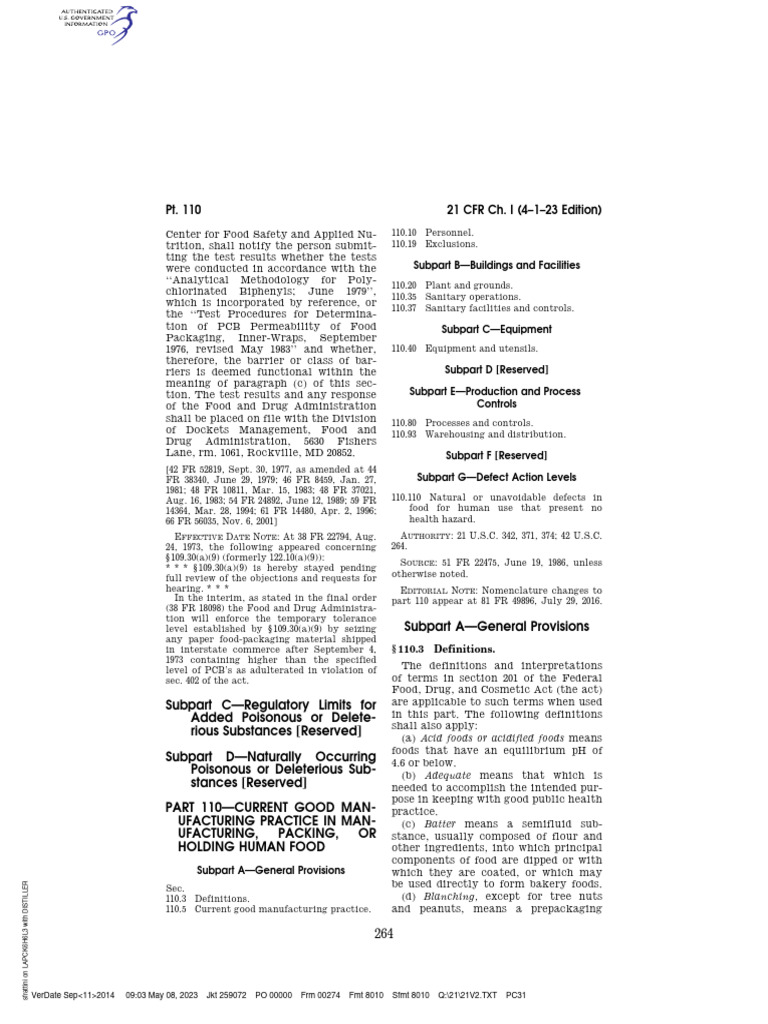 FDA Good Manufacturing Practices Guide | PDF | Hygiene | Sanitation