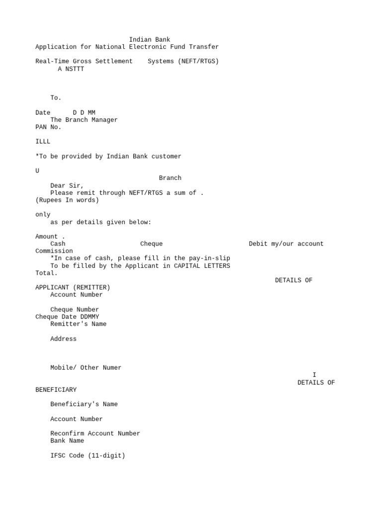 Indian Bank RTGS Form | PDF | Payments | Financial Services