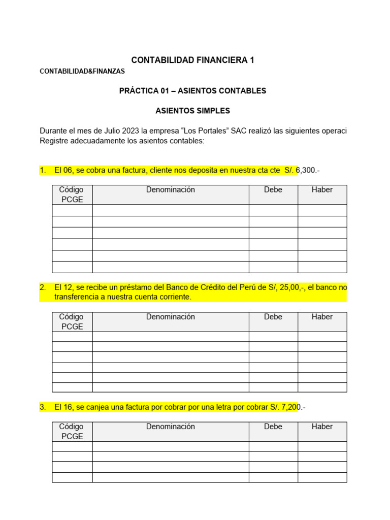 Práctica 01 Asientos Contables | PDF