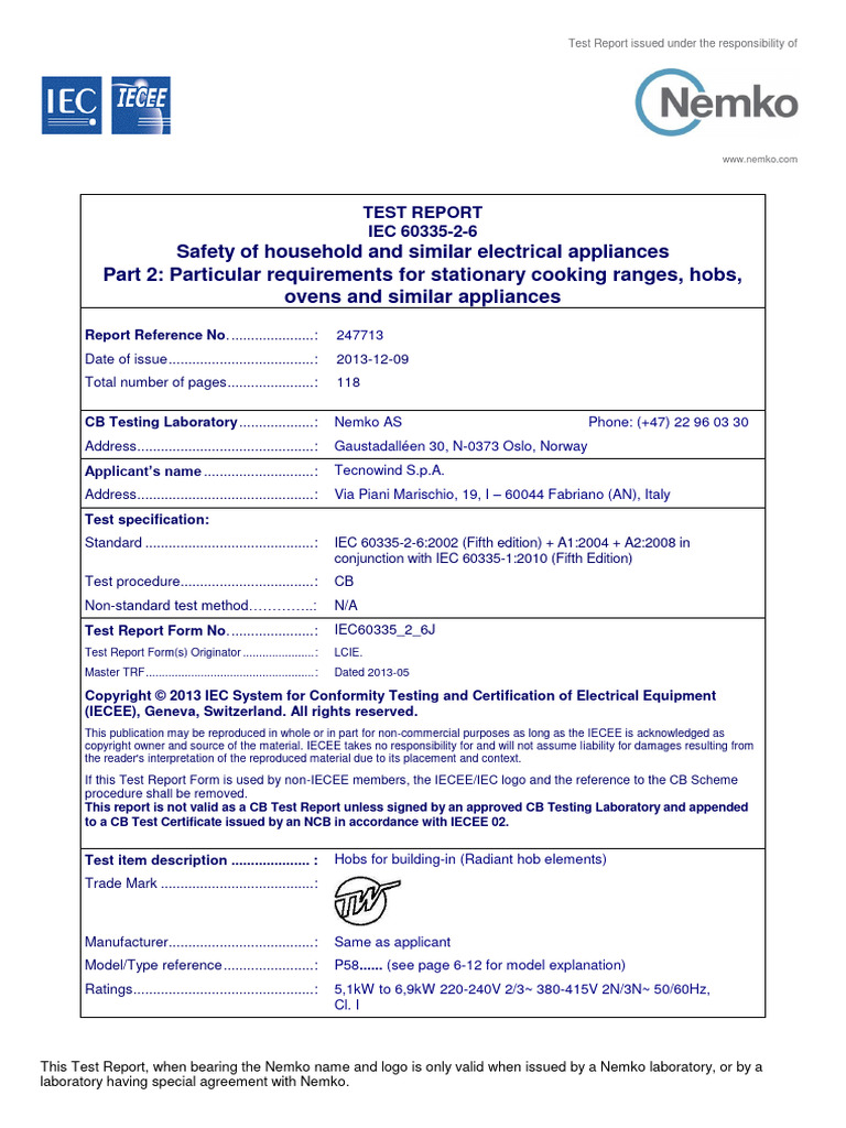 TEST REPORT IEC 60335-2-6 | Download Free PDF | Mains Electricity ...
