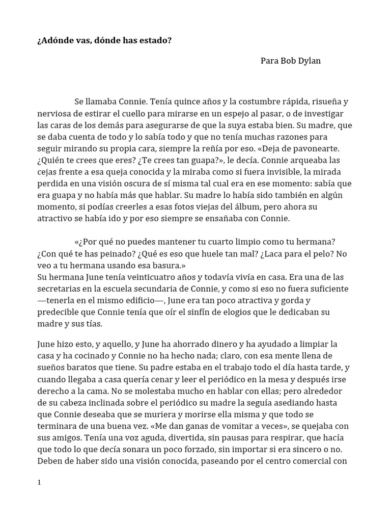 Joyce Carol Oates - Adónde Vas, Dónde Has Estado | PDF | Amor