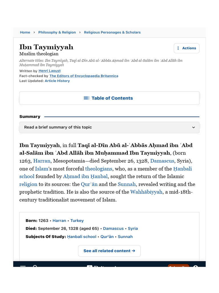Ibn Taymiyyah Biography, History, & Philosophy Britannica | PDF ...
