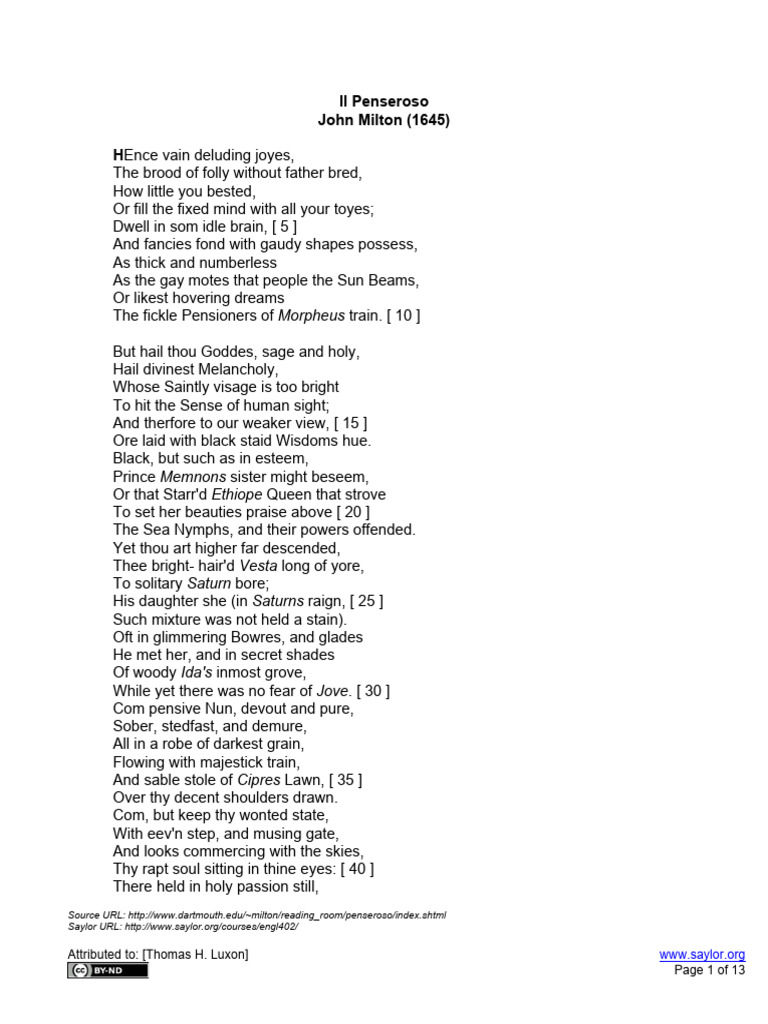 Exploring Milton's "Il Penseroso" | PDF | Orpheus | Greek Mythology