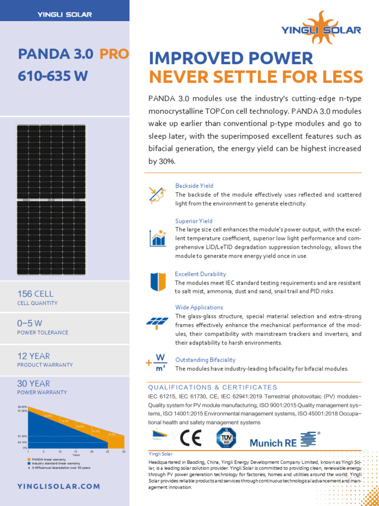 Yingli Solar Panda 3.0 Pro Overview | PDF | Solar Panel | Photovoltaics