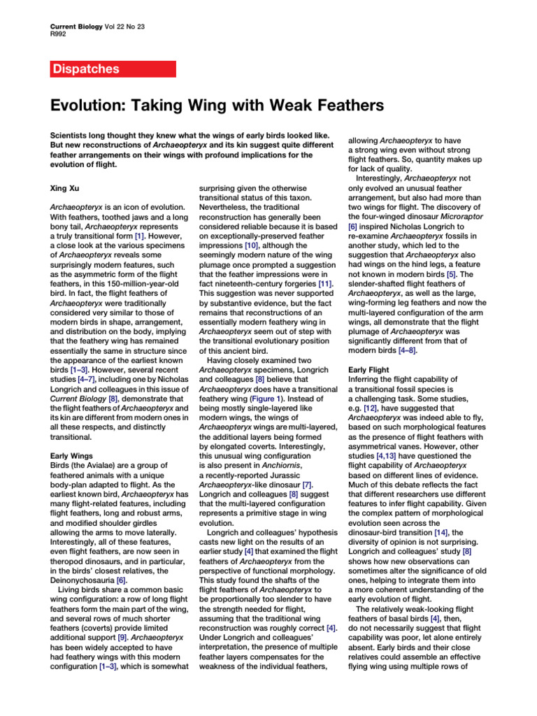 Evolution Taking Wing With Weak Feathers - 2012 - Current Biology | PDF ...