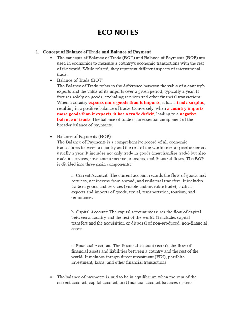 Eco Notes | PDF | Foreign Exchange Market | Balance Of Payments