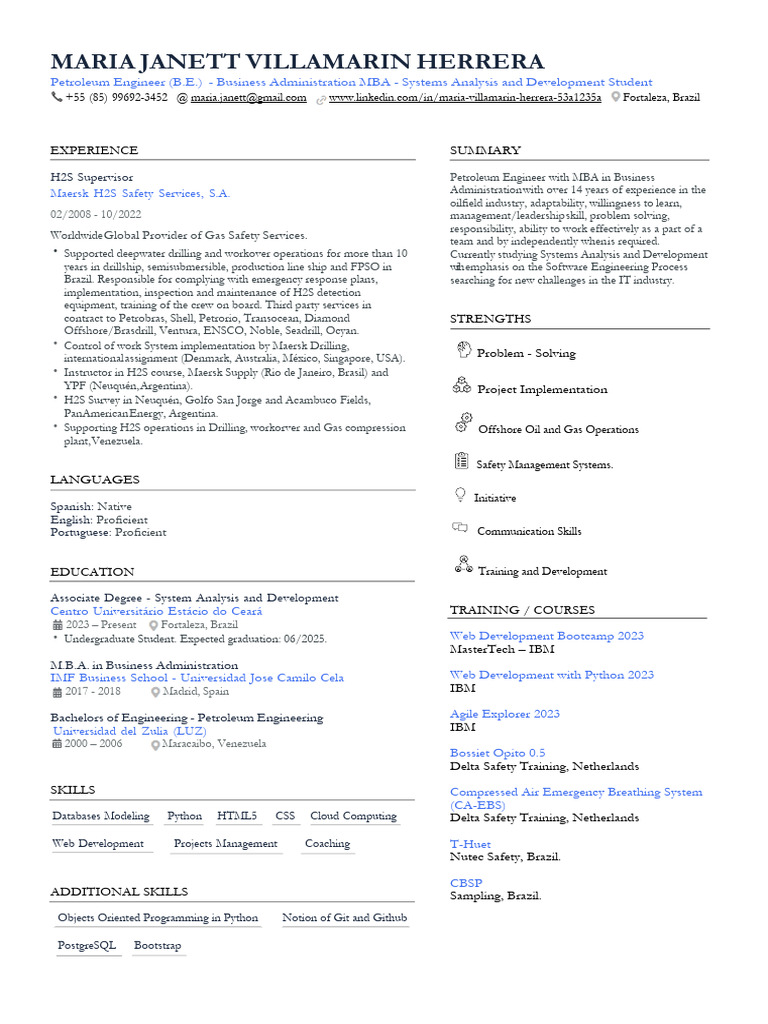 Resume - Maria Villamarin Herrera | PDF | Offshore Drilling | Brazil