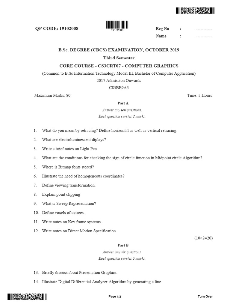 B.Sc. Computer Graphics Exam Questions | PDF | Computer Graphics | Graphics