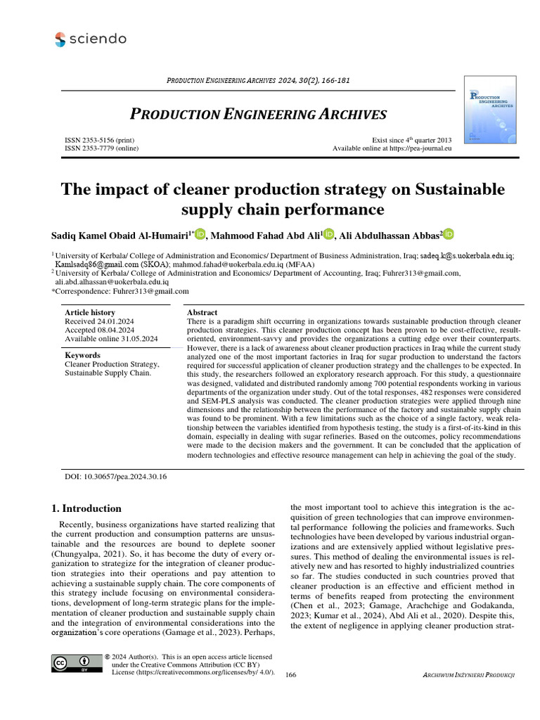 The impact of cleaner production strategy on Sustainable supply chain ...