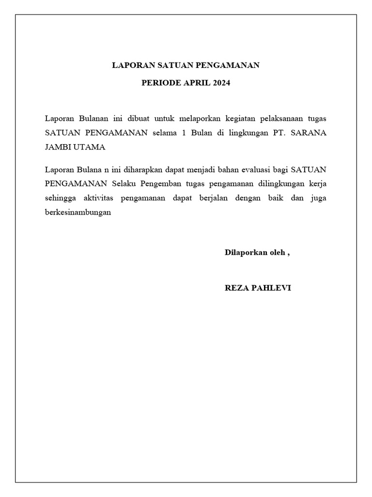 Laporan Satuan Pengamanan | PDF
