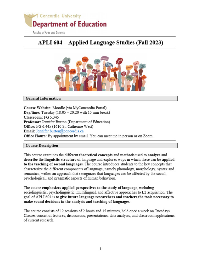 Apli 604 - Syllabus | PDF | Plagiarism | Second Language Acquisition