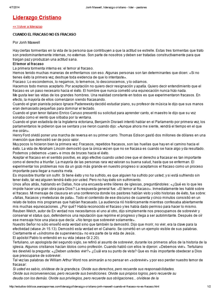 Jonh Maxwell, Liderazgo Cristiano - Lider - Pastores | PDF