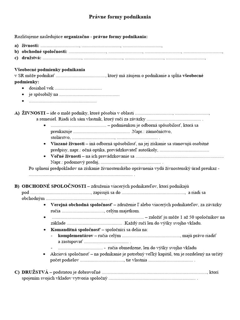Právne Formy Podnikania | PDF