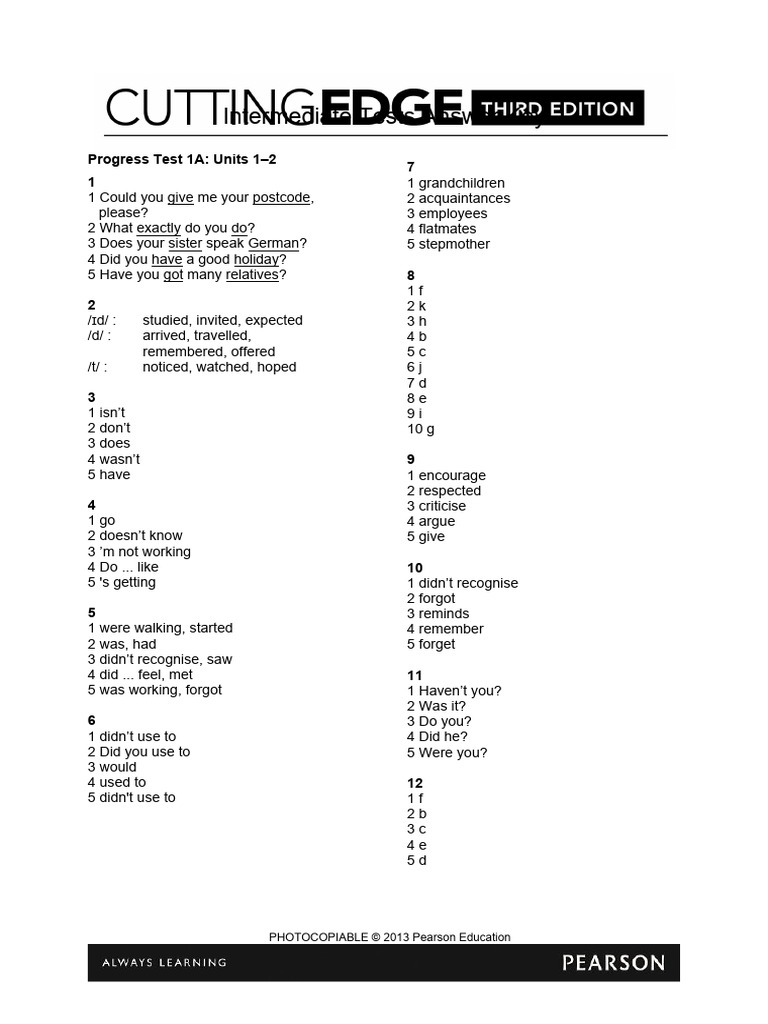 CE INT Progress Tests - Answer - Key | PDF CE INT Progress Tests - Answer - Key | PDF