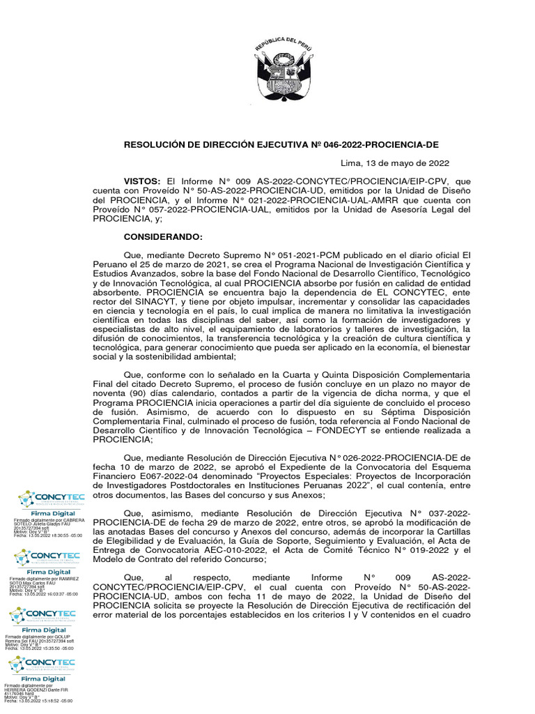 Rectificación en Proyectos Postdoctorales | PDF | Perú