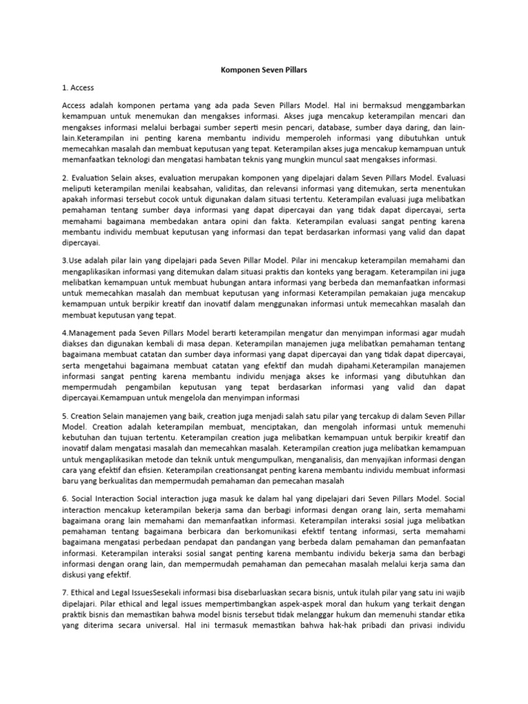 Komponen Seven Pillars | PDF | Karier & Perkembangan | Pengembangan Diri
