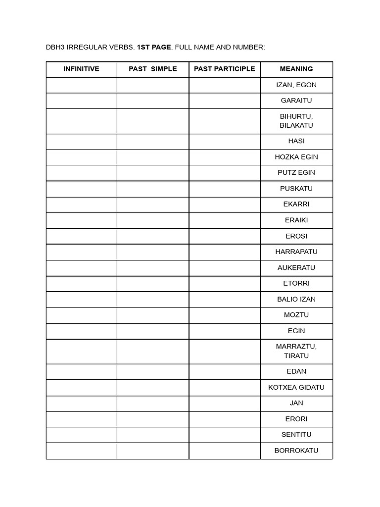 IRREGULAR VERBS PRACTICE (4 Pages) DBH3 | PDF